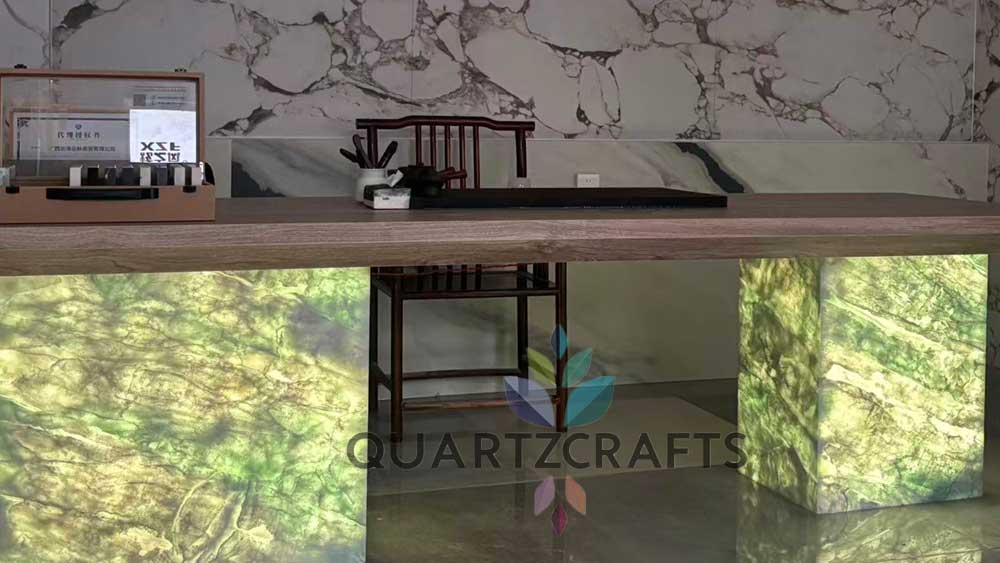 Luminous Jadeite Quartz (QCS-111) | Backlit Green Slabs | QuartzCrafts